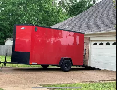 12' Enclosed V-nosed Red Trailer with ramp
